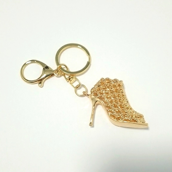 Other | Fashion Ladys High Heel Key Chain Gold Tone With Rhinestones ...